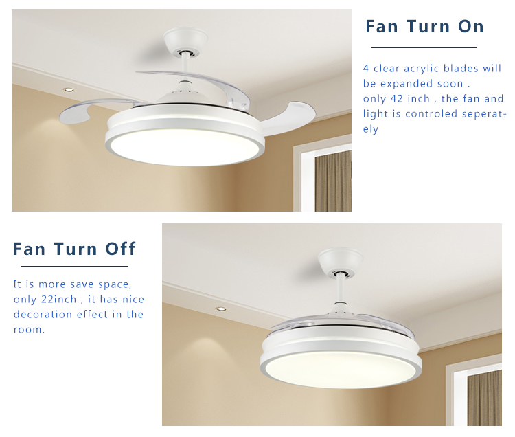 ESC LIGHTING livingroom 42 inch retractable blade ceiling fan with ...