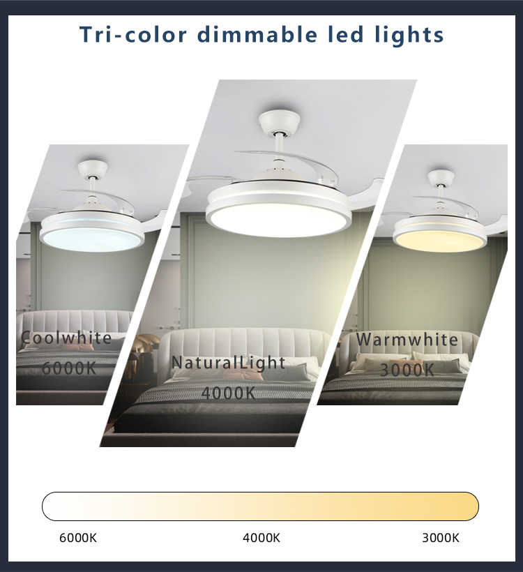 ESC LIGHTING livingroom 42 inch retractable blade ceiling fan with ...